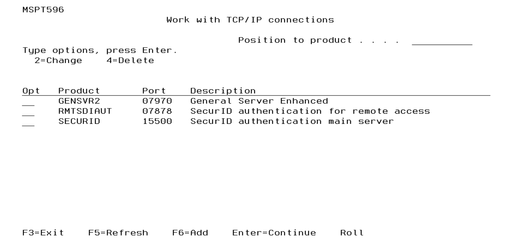 Work with TCP/IP Connections screen